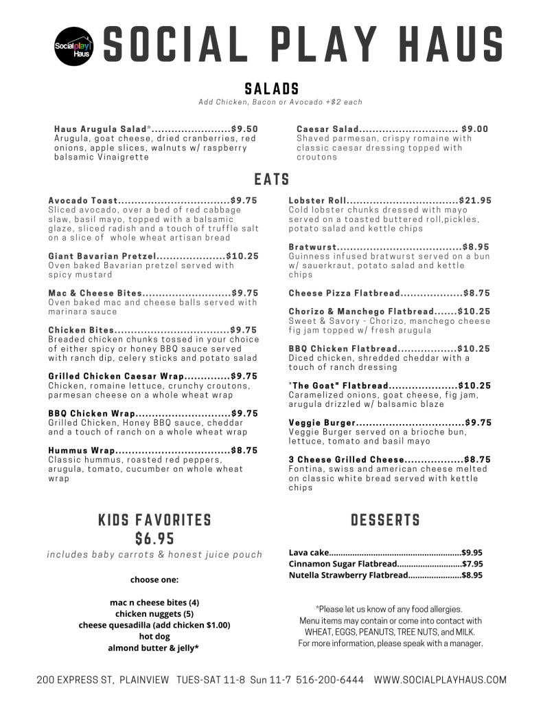 Menu - Social Play Haus