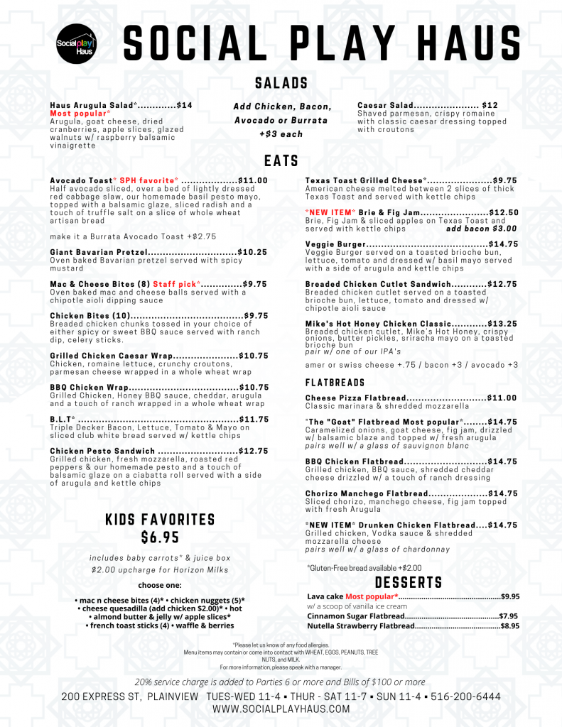 MENU – SOCIAL PLAY HAUS