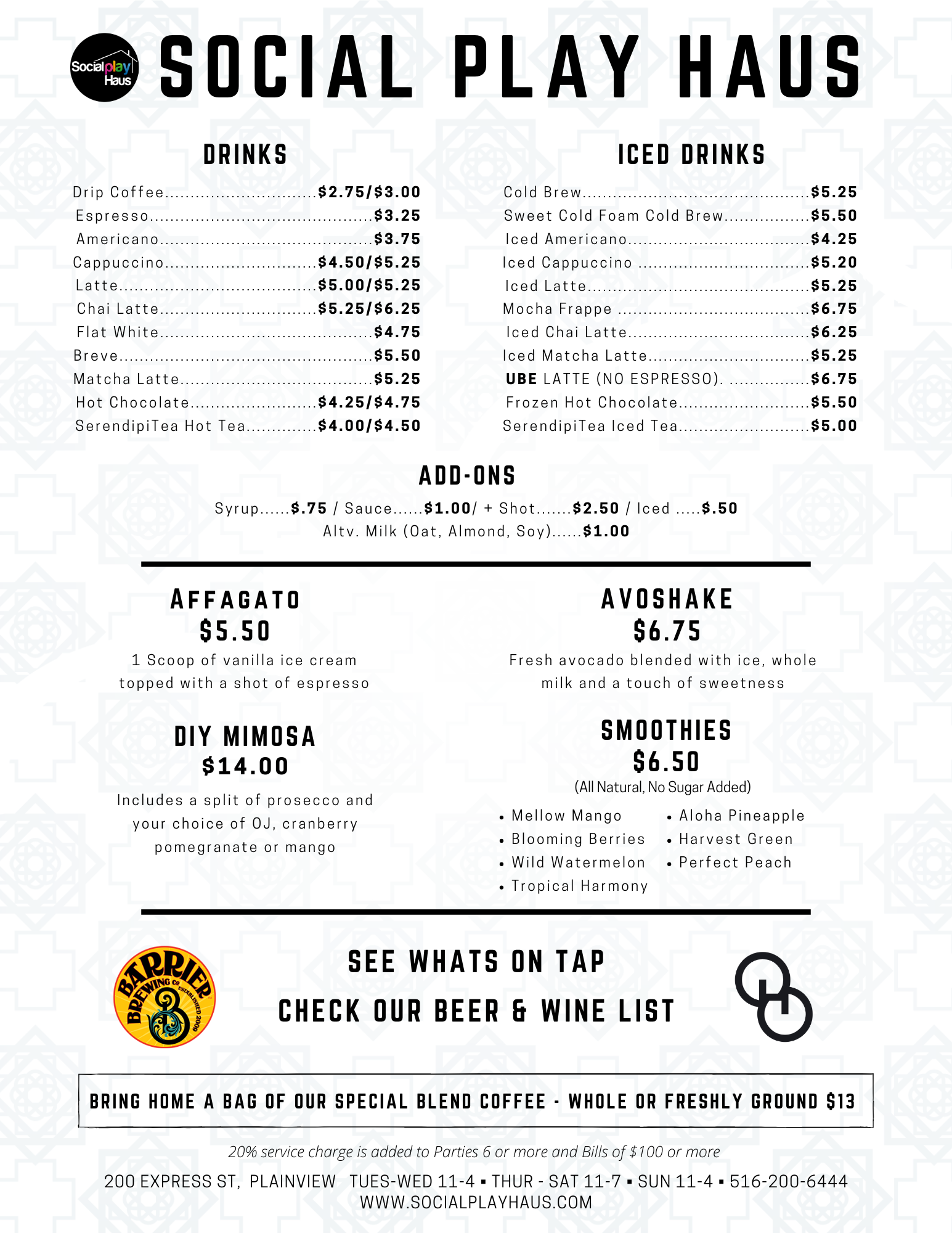 MENU – SOCIAL PLAY HAUS